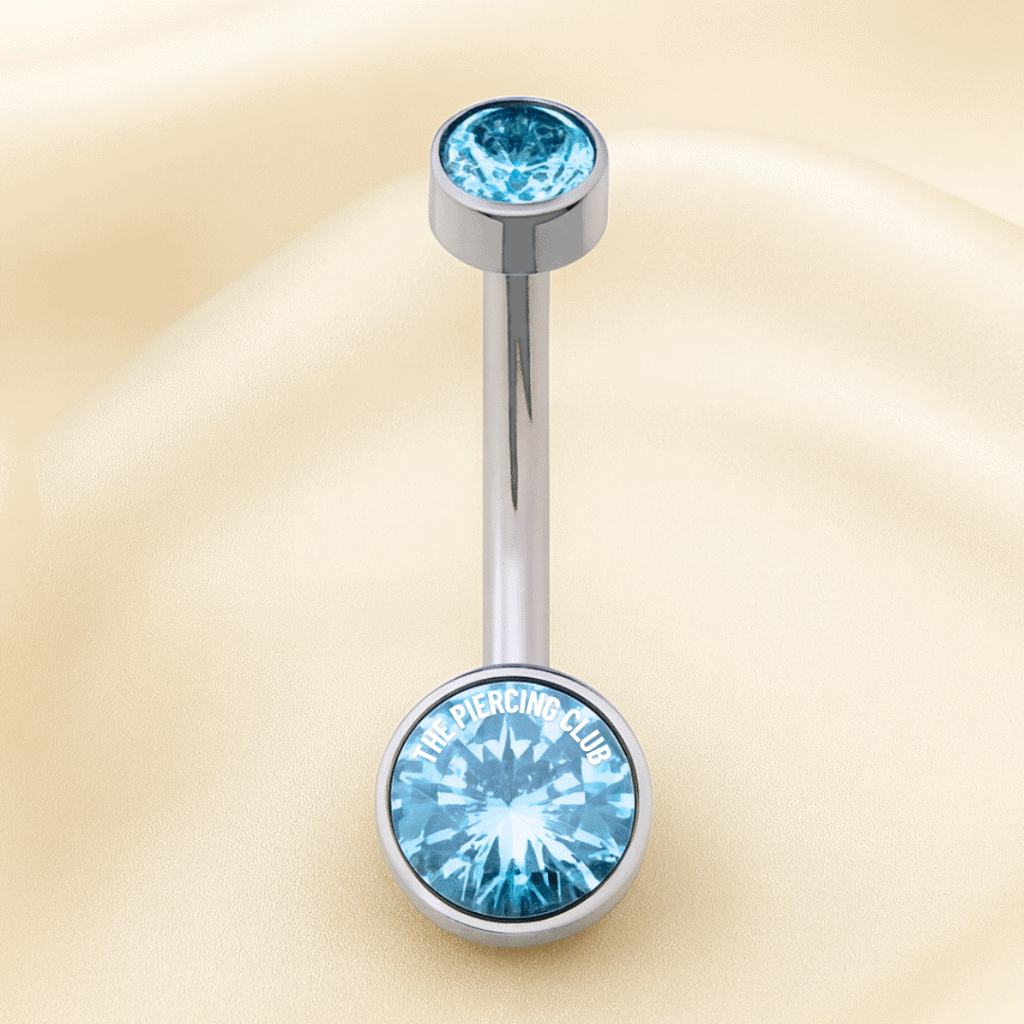 Joya con cristal plano azul deluxe / Navel (Ombligo) piercing , titanio ...